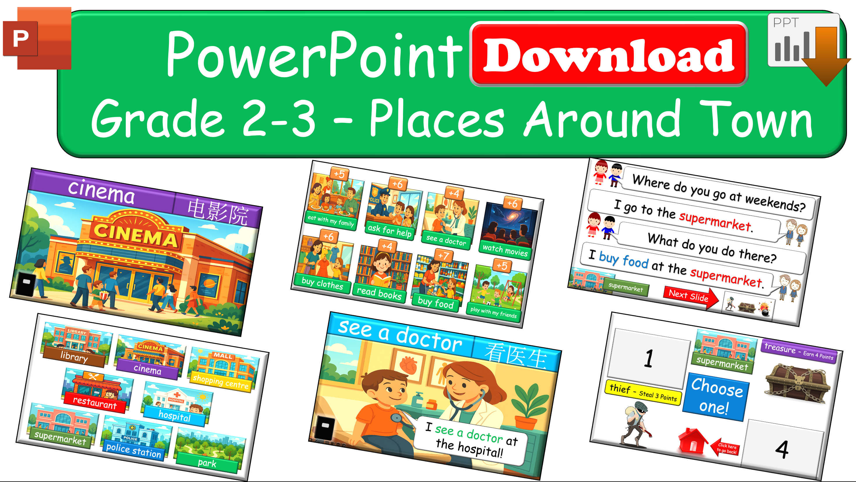 Grade 2-3 - ESL Lesson - Places Around Town – Teacher Matt's PowerPoints