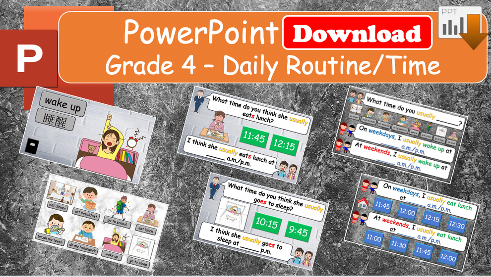 Grade 4 - ESL Lesson - Daily Routine / Time - PowerPoint Lesson ...