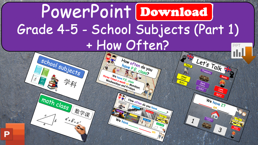 Grade 4-5 - ESL Lesson - School Subjects (Part 1) + How Often? - Power ...