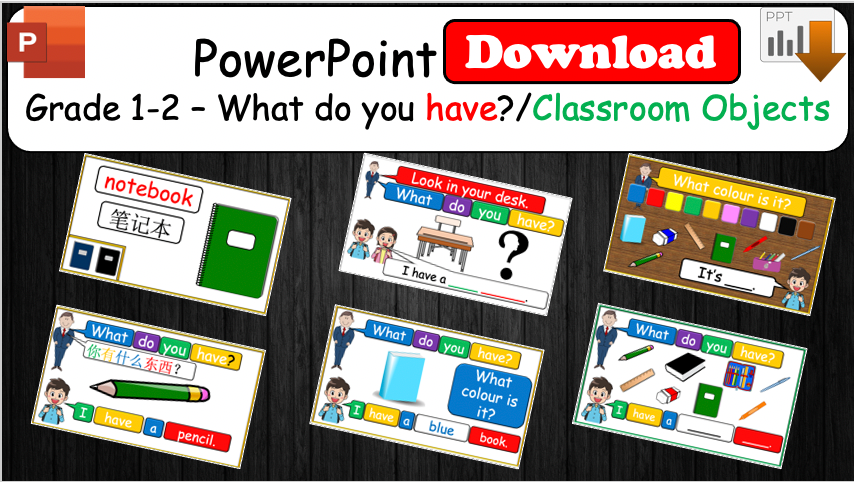 Grade 1-2 - ESL Lesson - What do you have? / Classroom Objects - Power – Teacher Matt's PowerPoints